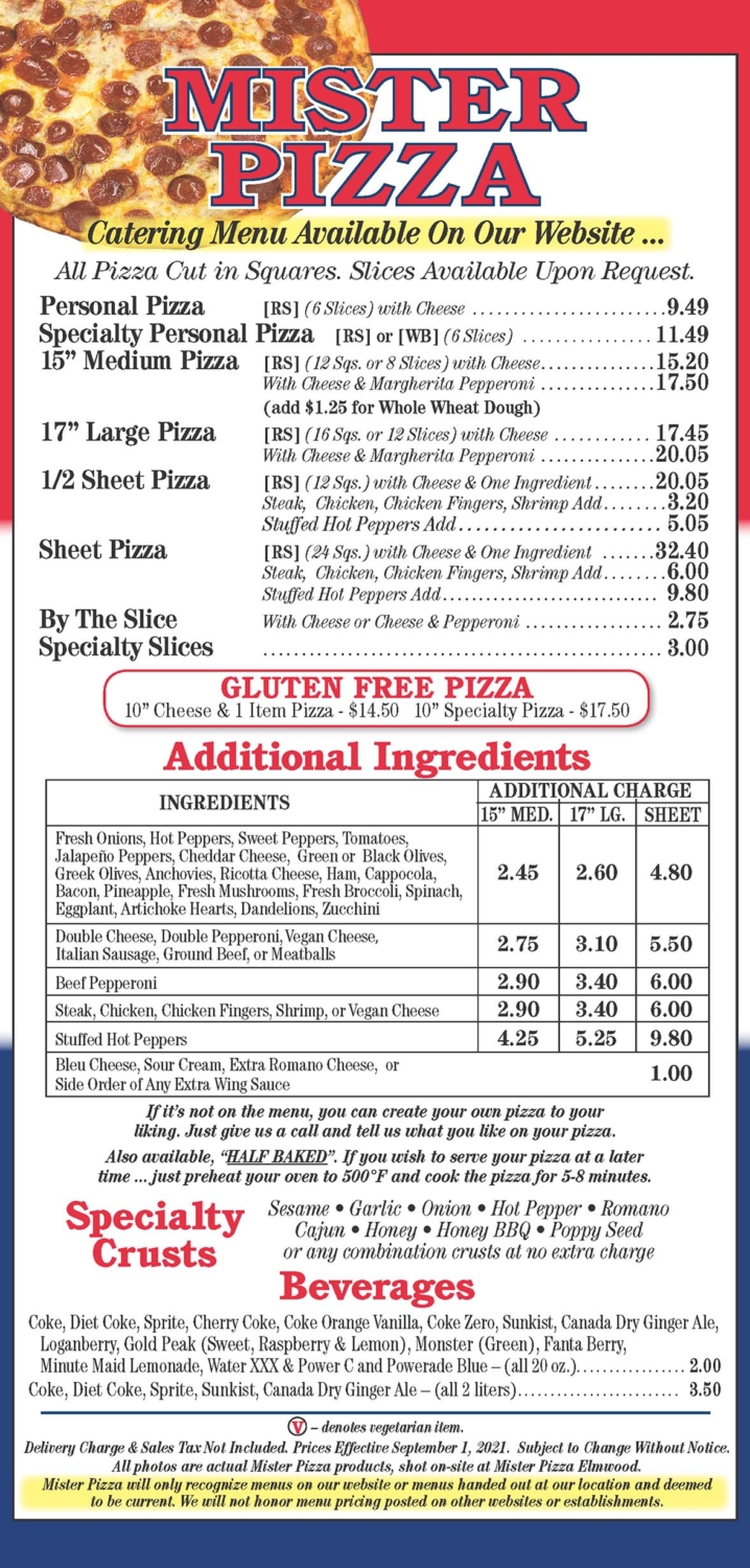 Menus - Mister Pizza